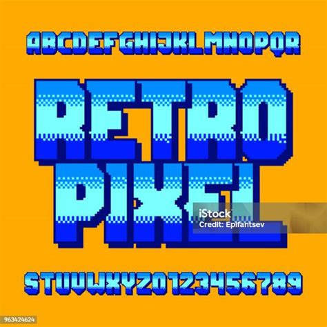 레트로 픽셀 알파벳 글꼴입니다 디지털 그라데이션 편지와 숫자 1980 1989 년에 대한 스톡 벡터 아트 및 기타 이미지 1980 1989 년 비디오 게임 0명
