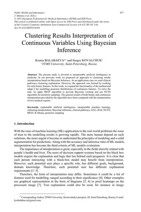 Pdf Clustering Results Interpretation Of Continuous Variables Using Bayesian Inference