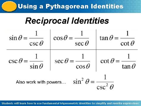 Using A Pythagorean Identities Objective Use Fundamental Trigonometric