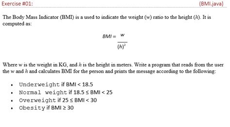 Solved Exercise 01 Bmijava The Body Mass Indicator