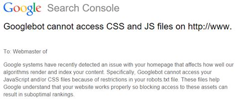 WordPress Website Tip Googlebot Cannot Access CSS And JS Files Error Message