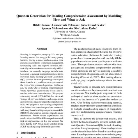 question generation for reading comprehension assessment by modeling
