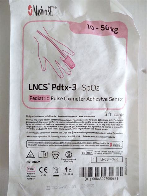 New Masimo Set 2318 Lncs Pdtx 3 Spo2 Pediatric Pulse Oximeter Adhesive Sensor 10 50kg A3
