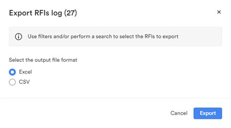 Export An Rfi Log Report Newforma Konekt Help