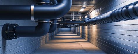 Industrial Pipeline System Running Along Corridor Of Modern Factory