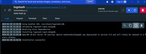 Logstash Container Gets Closed Automatically After Installation Of The Logstash Input Mongodb