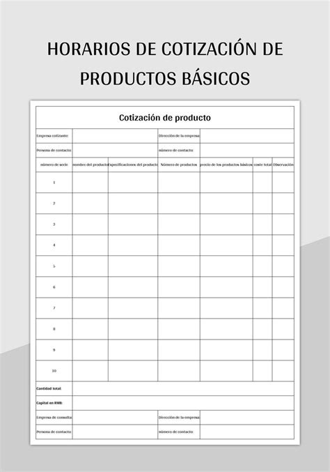 Plantilla De Excel Lista De Cotizaciones De Compra De Productos Básicos Y Hoja De Cálculo De