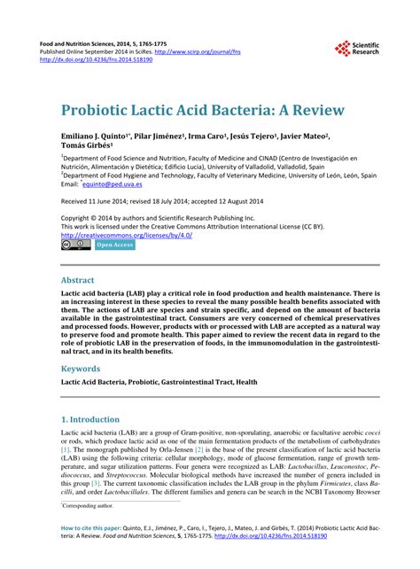 Pdf Probiotic Lactic Acid Bacteria A Review
