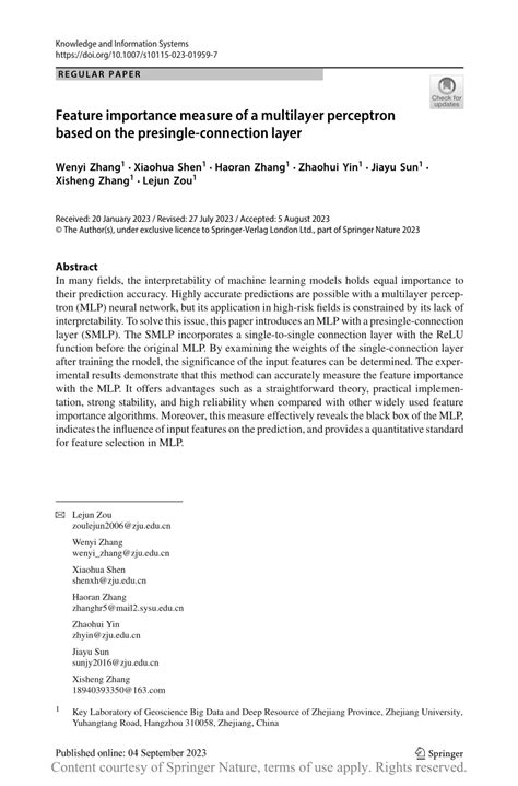 Feature Importance Measure Of A Multilayer Perceptron Based On The