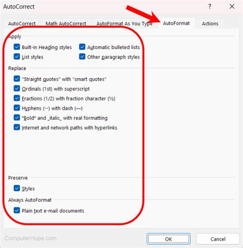 how to set automatic format in word