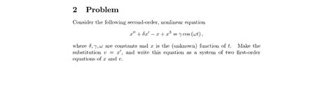 Solved Consider The Following Second Order Nonlinear