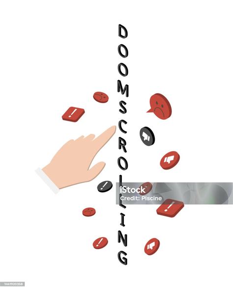 둠스크롤 또는 둠서핑은 부정적인 뉴스를 흡수하는 데 과도한 화면 시간을 소비하는 행위입니다 벡터에 대한 스톡 벡터 아트 및 기타