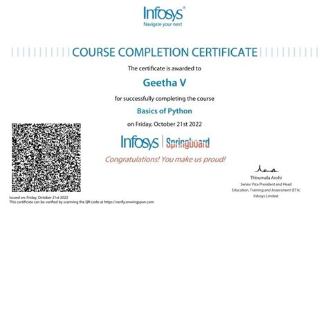 Completed Python Course With Infosys Geetha V Posted On The Topic Linkedin