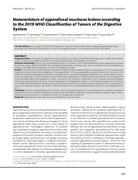 Pdf Nomenclature Of Appendiceal Mucinous Lesions According To The 2019 Who Classification Of