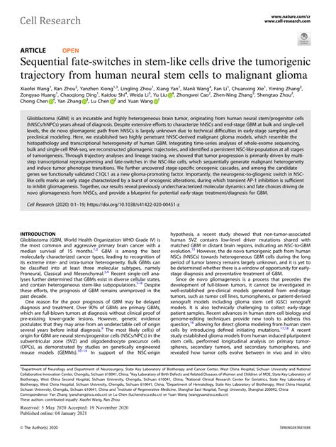 Pdf Sequential Fate Switches In Stem Like Cells Drive The Tumorigenic