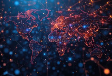 Global Network Connection Showing World Map With Digital Data Flow