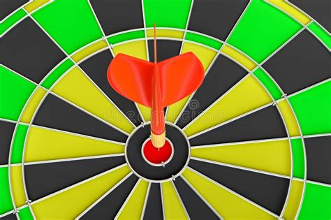 Close Up Red Dart Arrow On Center Of Dartboard Stock Illustration Illustration Of Recreation