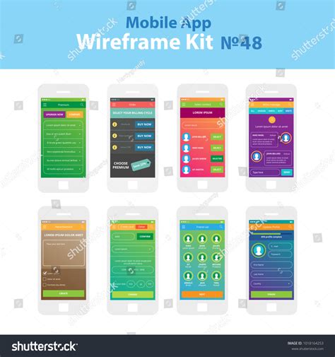 Mobile Wireframe App Ui Kit 48 Stock Vector Royalty Free 1018164253