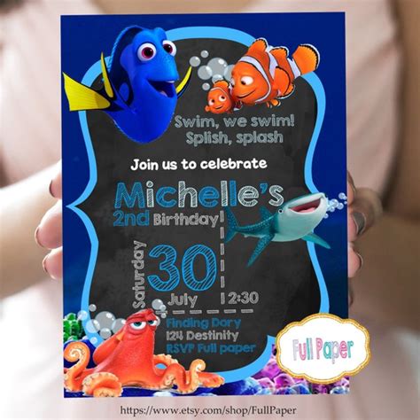 Finding Dory Invitation Ocean Invite Party Birthday Finding Dory Worksheets Library