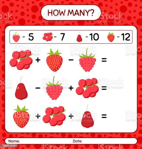 얼마나 많은 계산 장미 사과 딸기 우그니 딸기 유치원 아이들을위한 워크 시트 어린이 활동 시트 인쇄 가능한 워크 시트 0명에 대한 스톡 벡터 아트 및 기타 이미지 Istock