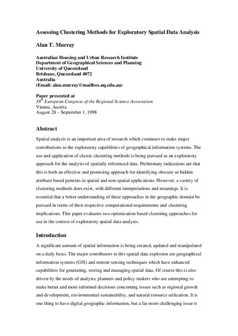 Pdf Cluster Discovery Techniques For Exploratory Spatial Data Analysis