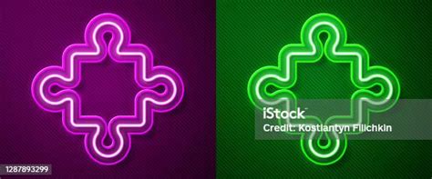 보라색과 녹색 배경에 고립 된 빛나는 네온 라인 퍼즐 조각 장난감 아이콘 벡터 0명에 대한 스톡 벡터 아트 및 기타 이미지 0명 개념 개체 그룹 Istock