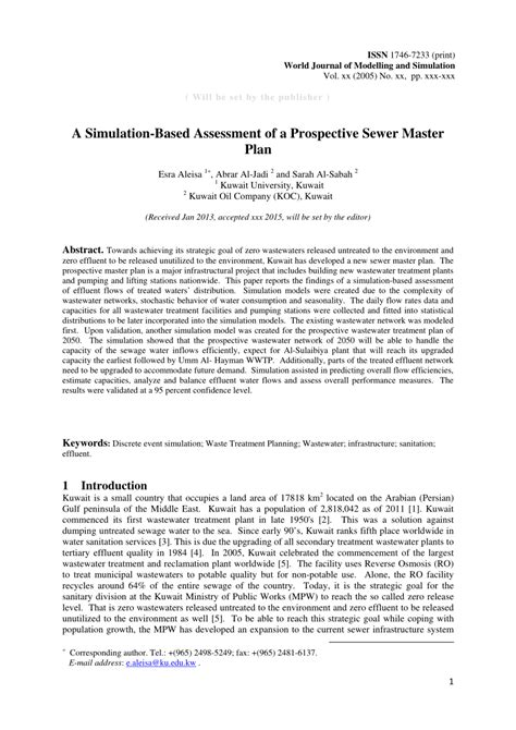 Pdf A Simulation Based Assessment Of A Prospective Sewer Master Plan