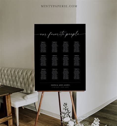 Classic Black Seating Chart Poster Minimalist Wedding Seating Sign