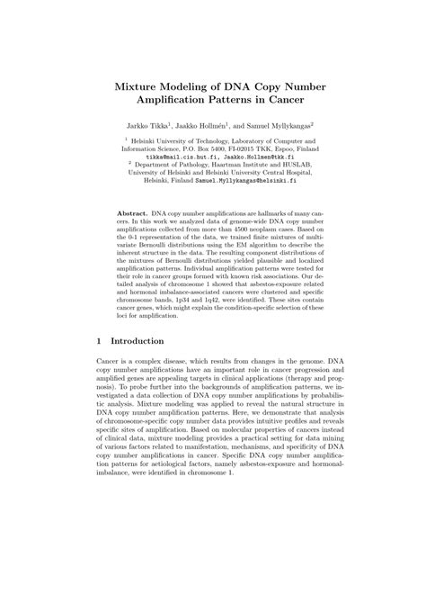 Pdf Mixture Modeling Of Dna Copy Number Amplification Patterns In Cancer