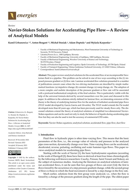 Pdf Navier Stokes Solutions For Accelerating Pipe Flow—a Review Of Analytical Models