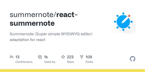 GitHub Summernote React Summernote Summernote Super Simple WYSIWYG Editor Adaptation For React