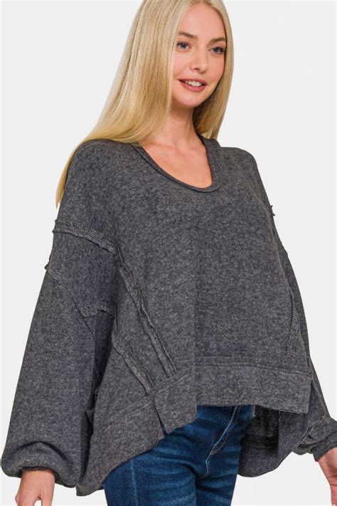 Edith® Zenana Brushed Hacci Hoodie With Exposed Seams Lily Hil