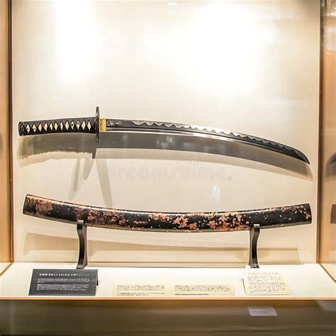 Japanese Katana Sword On Display In A Museum Case Stock Illustration