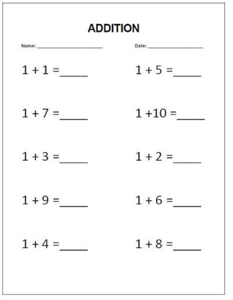 Free 1 Digit To 10 Addition Math Worksheet Free4classrooms