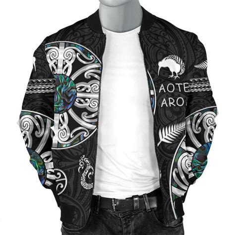 New Zealand Aotearoa Men Bomber Jacket Maori Mangopare Paua Shell