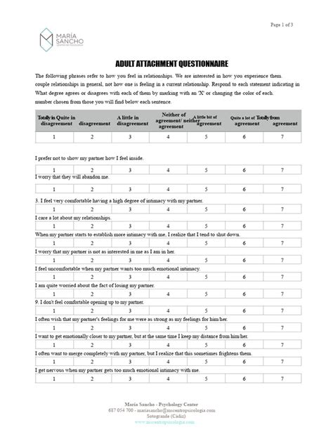 Adult Attachment Questionnaire Ecr Pdf Intimate Relationships