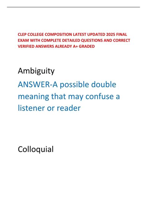 Clep College Composition Latest Updated 2025 Final Exam With Complete Detailed Questions And