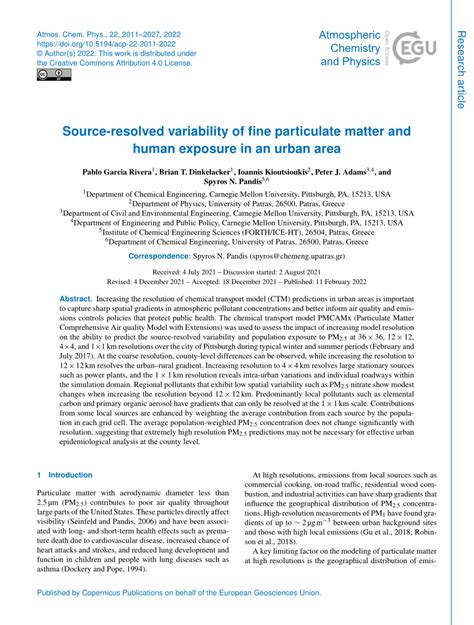 Pdf Source Resolved Variability Of Fine Particulate Matter And Human Exposure In An Urban Area