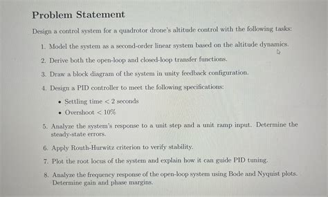 Solved Please Use Matlabproblem Statementdesign A Control