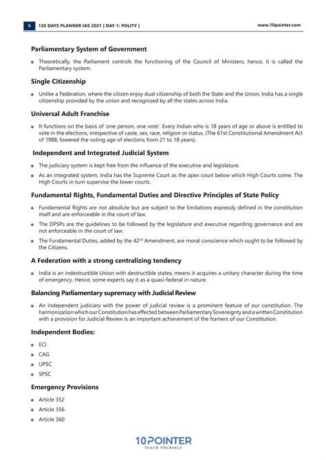 Day 1 Quickrevisionpolity120 Days Upsc Perlims 202110pointer Pdf