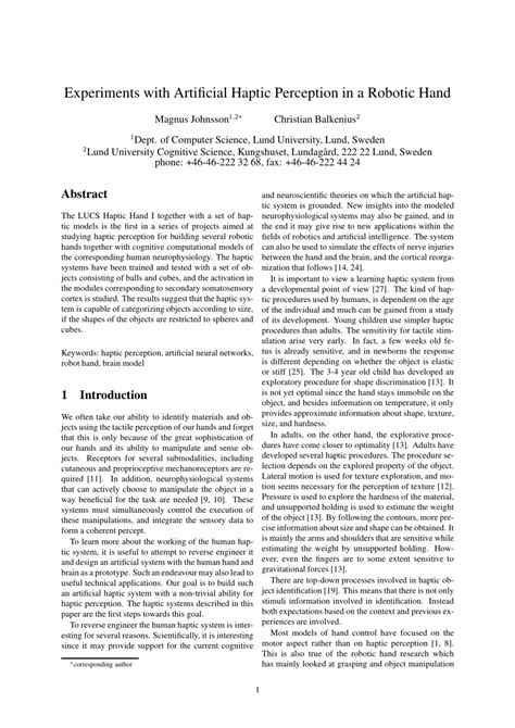 Pdf Experiments With Artificial Haptic Perception In A Robotic Hand