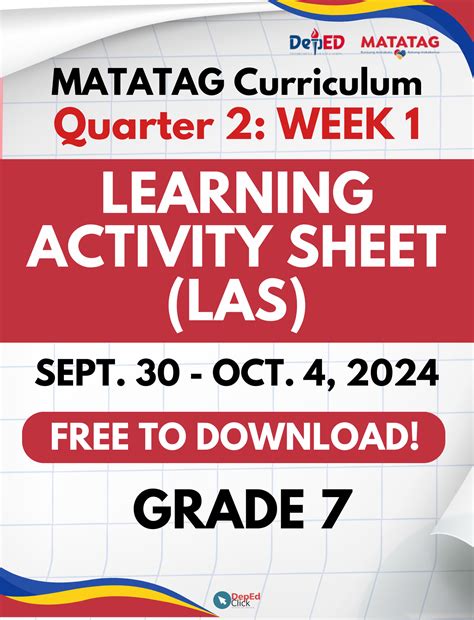 Grade 7 Matatag Learning Activity Sheets Las Q2 Week 1 Sept 30 Oct 4 2024 Deped Click