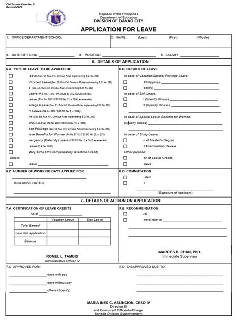 Cs Form No 6 Revised 2023 Pdf Sick Leave