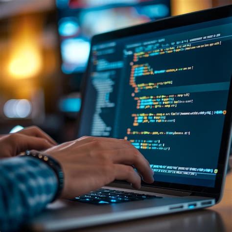 Premium Photo Programmer Coding Html And Javascript On Laptop