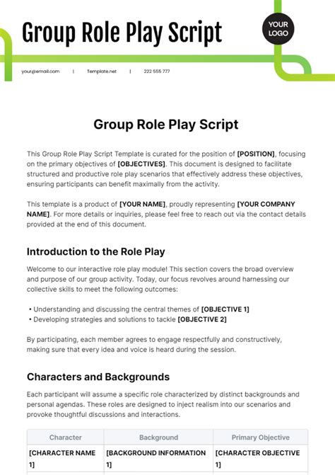 Free Group Script For Role Play Template To Edit Online