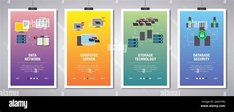 vector set of vertical web banners with data network computer server
