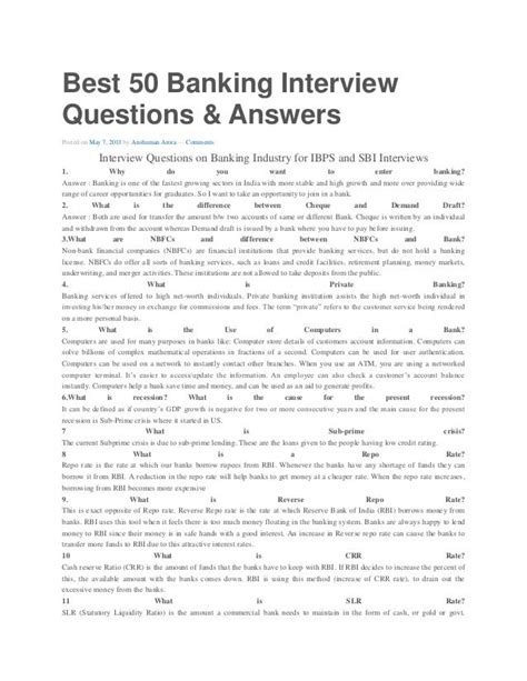 Best 50 Banking Interview Questions