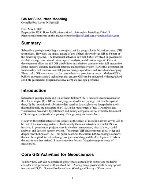 pdf gis for subsurface modeling gis mapping …gis for subsurface
