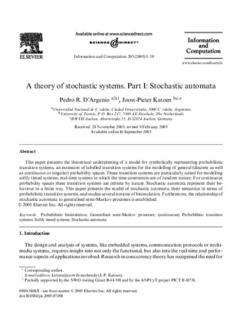 Pdf A Theory Of Stochastic Systems Part I Stochastic Automata