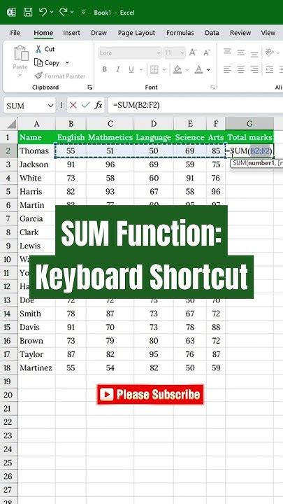 sum function keyboard shortcut excel sumfunction youtube